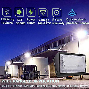 4PACK Dusk to Dawn 100W LED Wall Pack Light Fixture, 13000LM 400-600W HPS/HID Equivalent, 5000K Daylight Commerical/Industrial Outdoor Security lighting, ETL for Parking Lot,Warehouse,Entrance