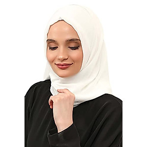 Aisha's Design Chiffon Hijab Scarf for Women Muslim, Presewn Instant Turban Shawl, Ivory