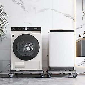 CHINCHILLA Heavy Duty All Stainless Steel Mobile Fridge Stand Base, Washing Machine Stand with Wheels, Adjustable Furniture Dolly for Washer, Refrigerator and Dryer