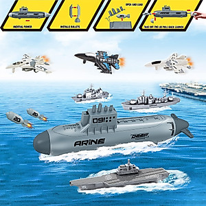 deAO Aircraft Carrier Toy Military Submarine Naval Ship Play Set with Planes Army Toy Battleship for Kids Boys Girls