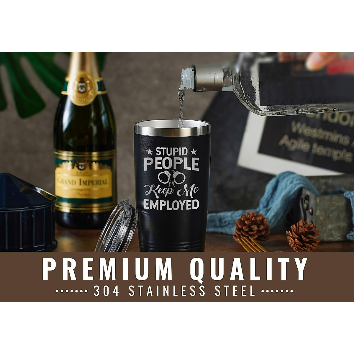 Onebttl Correctional Officer Gifts, Law Enforcement Gifts, Police Officer Gifts, Stainless Steel Tumbler Travel Mug Cup - 20 oz Employed