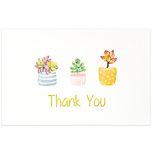 Crisky Printable Succulent Thank You Cards with Envelopes (50 Pack) & Stickers Greeting Notes Bulk, greenery plants for Birthday, Baby Shower,Bridal Shower, Wedding, Graduation