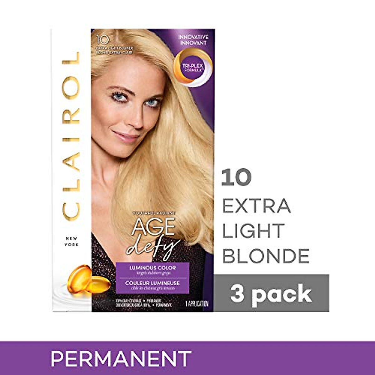 Clairol Age Defy Permanent Hair Dye, 10 Extra Light Blonde Hair Color, 3 Count