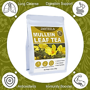 Jarteela - Mullein Leaf Tea Bags - 3g/Bag X 40 - Premium Compressed Dried Mullein Herbs For Easily Extracting & Great Flavor - Non-GMO - Caffeine-free