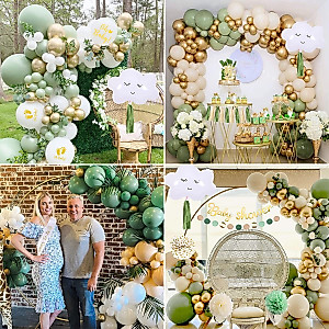 Sage Green Baby Shower Decorations, Baby Shower Decorations for Boy Girl, Sage Green Gold Balloons Garland Kit with Safari Baby Shower Decorations Olive Neutral Jungle Gender Reveal Party