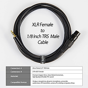 Sound harbor XLR Female to 3.5mm Microphone Cable, XLR to 1/8 Inch Female Patch Cables, 6.5 Feet