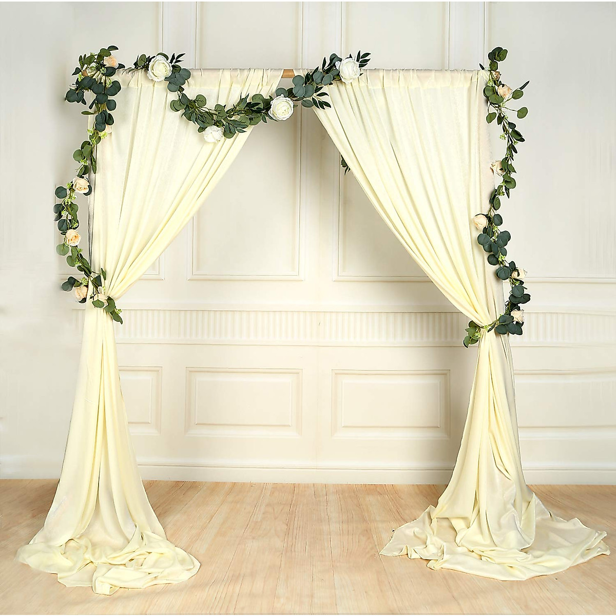 SHERWAY 9.6 Feet x 10 Feet Ivory Silky Soft Curtain Wedding Backdrop Drapes, Slightly Shiny Satiny Window Curtains for Party Ceremony Decoration