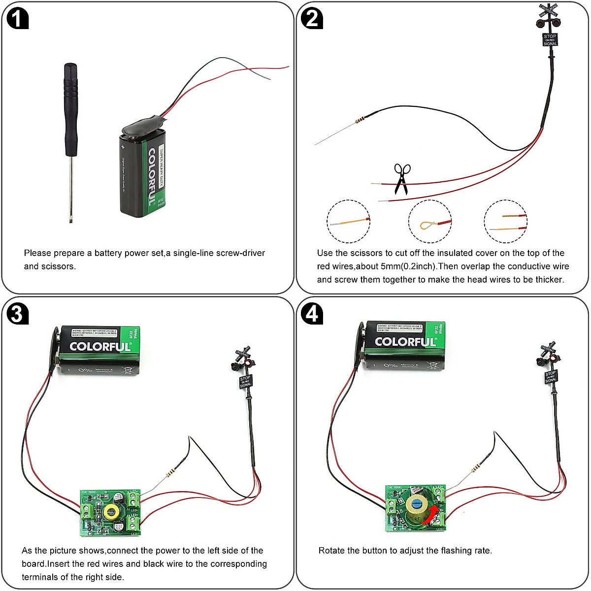 JTD1507RP 1 Set N Scale Railroad Train/Track Crossing Sign 2 Heads LED Made + Circuit Board Flasher-Flashing Red Train Stop on red Signal Lights Decoration and Party