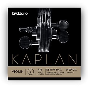 D'Addario Kaplan Non-Whistling Violin String - Single E String - KS311W 4/4M - Violin Strings - 4/4 Scale, Medium Tension,