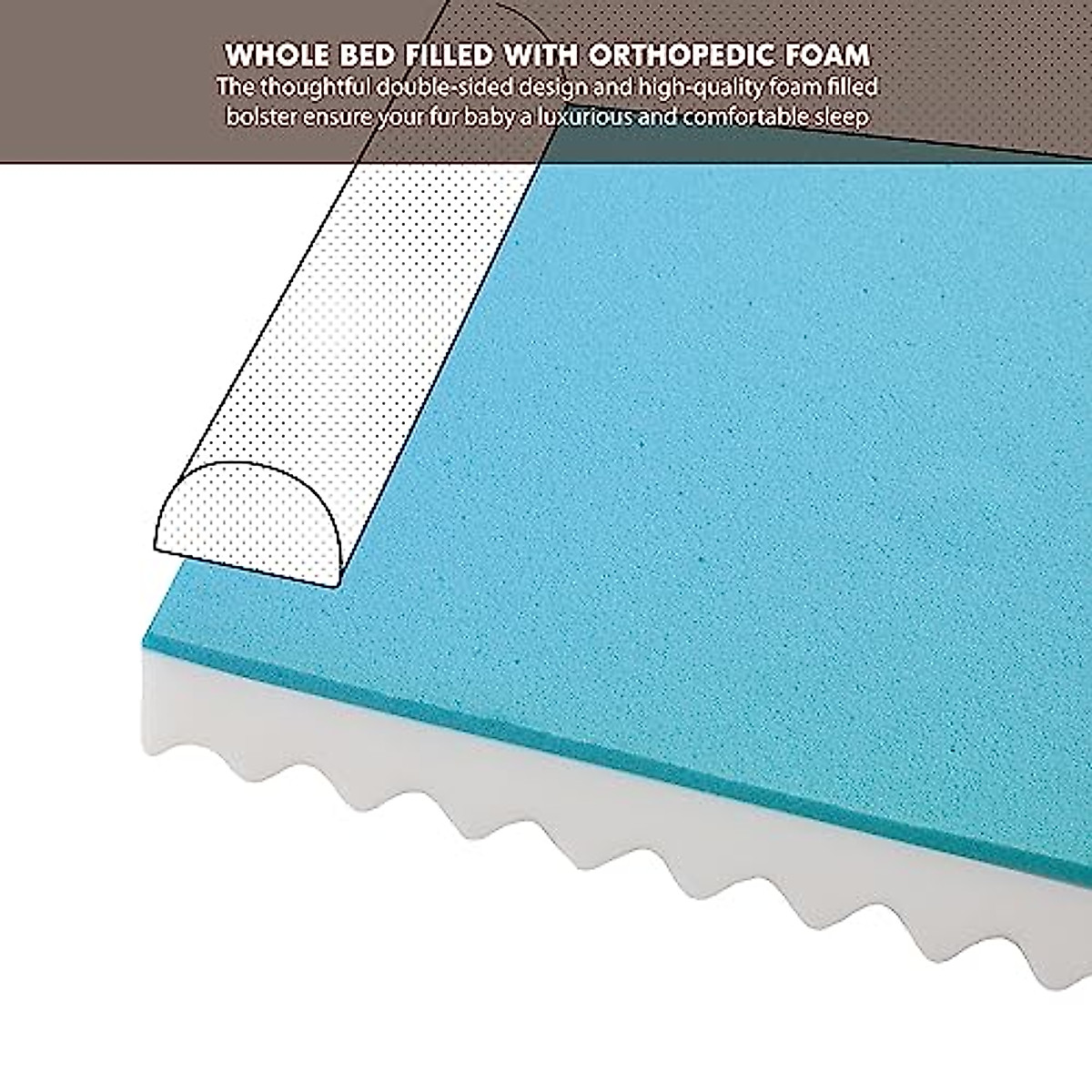 Codi Large Memory Foam Layer Dog Bed, Washable Orthopedic Dogs Beds Couch with Removable Zipper Cover, Waterproof Pet Sofa with U-Shape Bolster, Khaki, 91x68x(7.5+8.9) cm