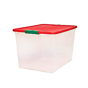 HOMZ 64 Quart Secure Seal Latching Extra Large Clear Plastic Storage Tote Container Bin w/Red Lid for Home, Garage, & Basement Organization (2-Pack)