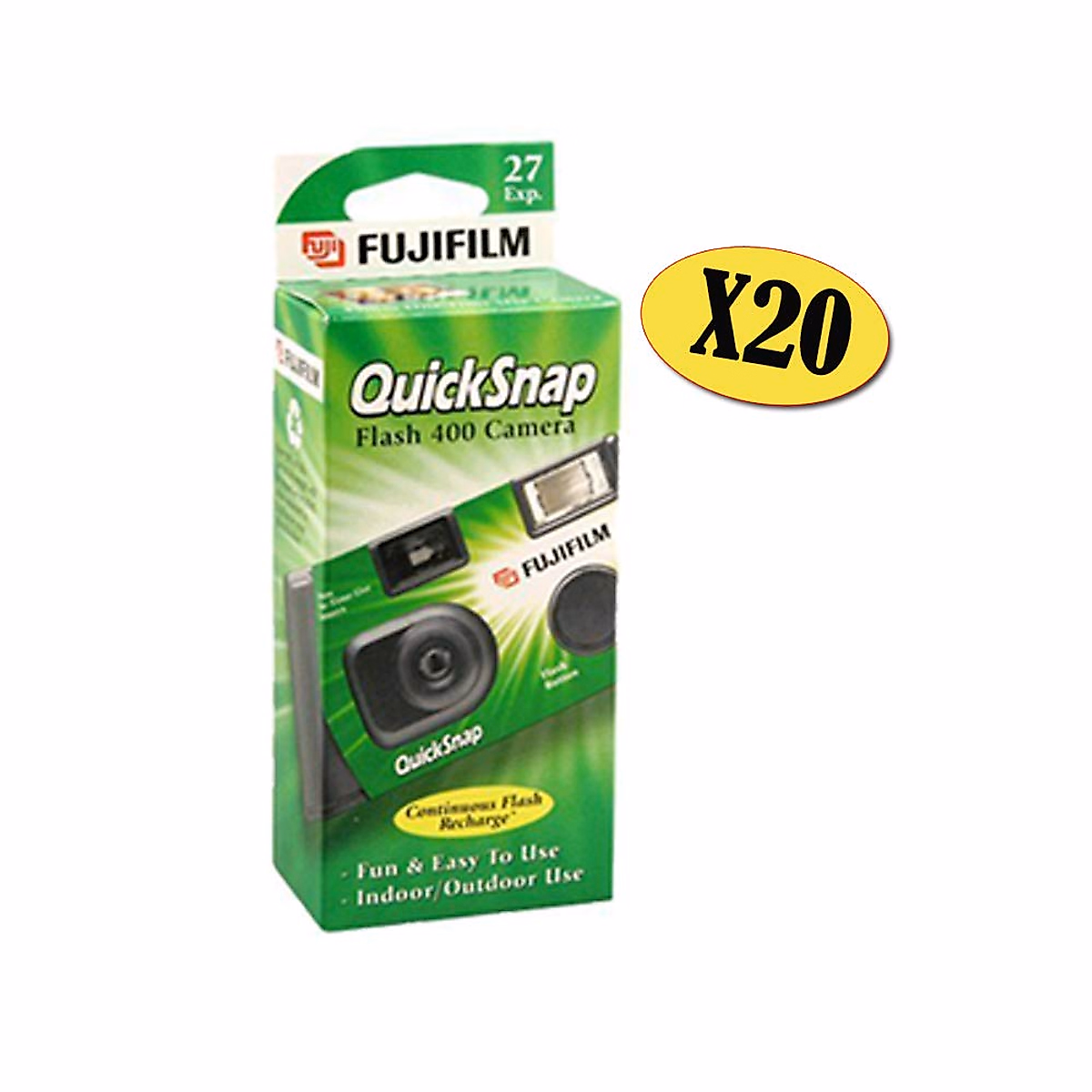 Fujifilm QuickSnap Flash 400 Disposable 35mm Camera 20 Pack Bonus Hand Strap Microfiber Cloth