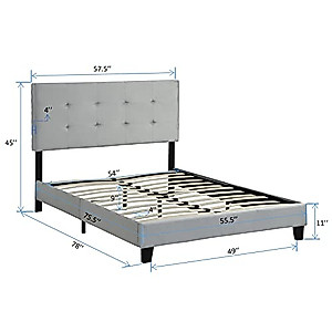 HAUSHECK Upholstered Platform Bed Frame Full Size with Pull Point Tufted Headboard, Strong Wood Slat Support, Mattress Foundation, Full Bed Frames for Kids, Teen, Adults, No Box Spring Needed