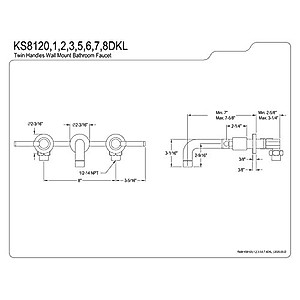 Kingston Brass KS8123DKL Concord 2-Handle Wall Mount Bathroom Faucet, Antique Brass