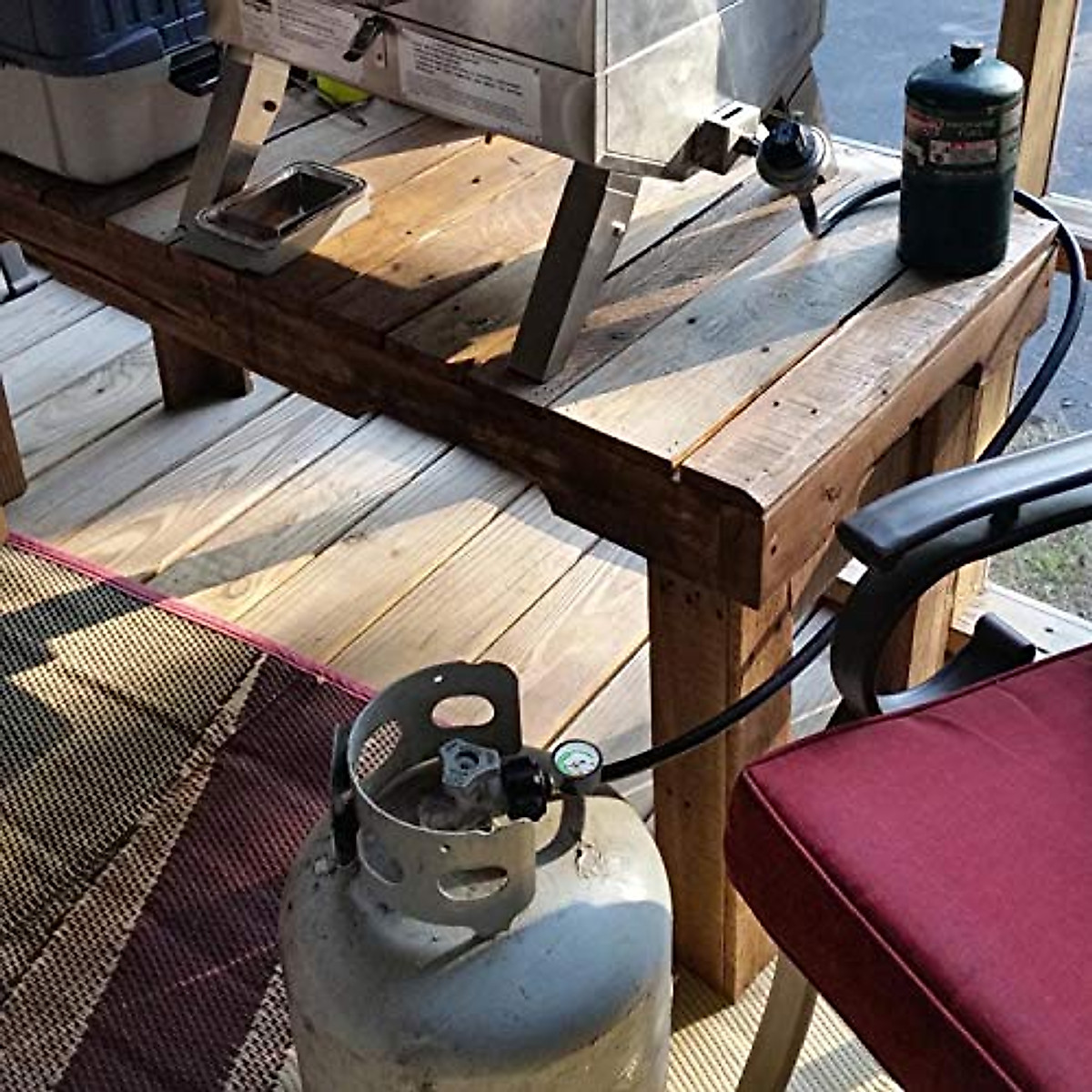 STYDDI 1lb to 20lb Propane Adapter Hose with Gauge, 4-Foot Propane Hose Converter Kit 1 lb to 20 lb for Weber Q Grill, Mr. Heat Propane Heat, Blackstone 17" - 22" Griddle and More Portable Appliances