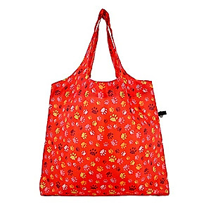 HOLYLUCK Reusable Grocery Bags,Heavy Duty Foldable Shopping Tote Bag (Standard, 3 Red Dog Paw Prints)