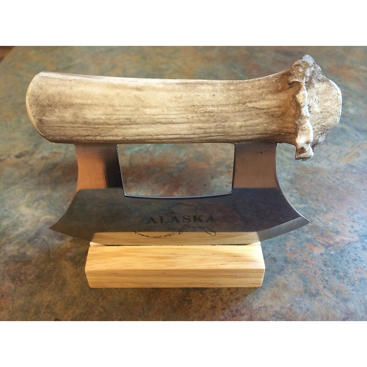 Alaskan Cultured Antler Ulu Knife and Stand