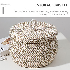 DOITOOL Cotton Rope Storage Basket with Lid, Round Basket with Lid, Decorative Small Woven Baskets for Organizing for Home Storage, Living Room