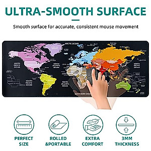XGB World Map Extended Large Gaming Mouse Pad, 31.5x11.8 Inch Big XL Mousepad with Seamed Edges, Keyboard Pad, HD Printing, Non-Slip Rubber Base, Waterproof, Desk Mat Pad for Home, Office, Gaming