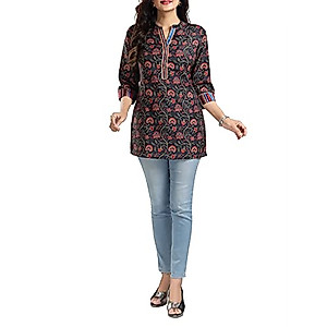 IshDeena Stay stylish with the Indian Kurtis for Women in M to Plus size (Black - i22s1 /Medium)