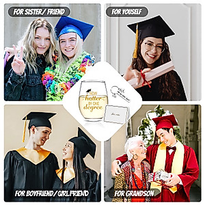Futtumy Graduation Gift, Now Hotter by One Degree Stemless Wine Glass with Keychain and Card, Graduation Gifts for Her Friend Him Masters Degree College High School Graduates College Grad, 17Oz