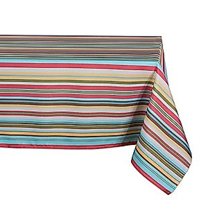 DII Indoor/Outdoor Tabletop Collection Multi-use, Machine Washable, Striped, Tablecloth, 60x84, Summer Print
