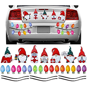 Whaline 29Pcs Christmas Reflective Car Magnets Set Colorful Bulb Light Magnets with Lines 7 Design Christmas Gnomes Refrigerator Garage Magnet Decals for Xmas Mailbox (Not for Aluminum Alloy Vehicle)