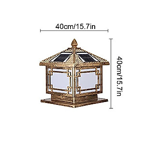 KAIKEA Bronze Square Solar LED Cast Aluminum Lights Outdoor Garden Waterproof Column Post Light Fixture Bright Traditional Classical Acrylic Villa Porch Decor Pillar Lamp（15.7inches）