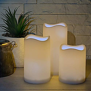 Pillar Melted Top Timer White Vanilla 6 inch Wax Flameless Candles Set of 3