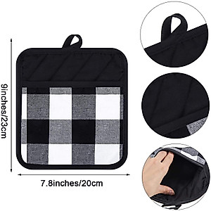 N//A 4/6 Pack Buffalo Check Plaid Pot Holders with Pocket,Kitchen Hot Pad Oven Mitts for Cooking and Baking Square 7.9" X 9.1" (Red, 6 Pack)