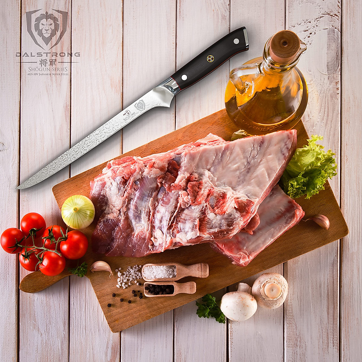 DALSTRONG Boning Knife - 8 inch - Shogun Series ELITE - Damascus AUS-10V Japanese Super Steel - Fillet Knife Gift - Meat Cutting, Carving, Bone, Trimming, Deboning - Black G10 Handle - Sheath Included