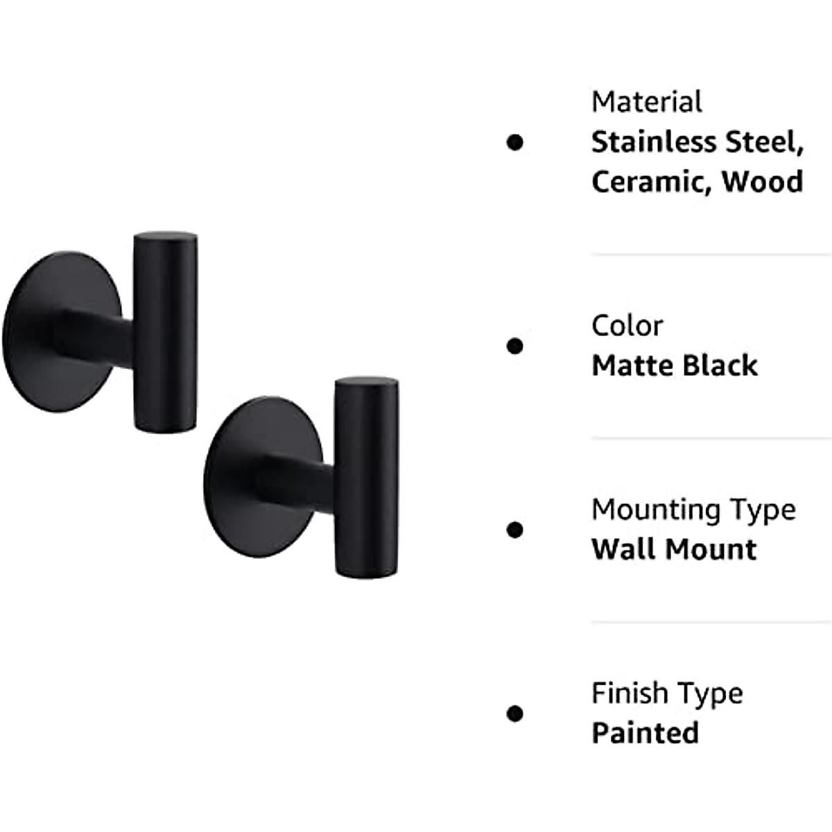 YUET 2 Pcs Bathroom Towel Hook Adhesive,Stick on Metal Coat Hooks Robe Hook SUS 304 Stainless Steel Heavy Duty Door Hanger Towel Robe Clothes Closet Sponges Holder for Bathroom Hotel (Black)