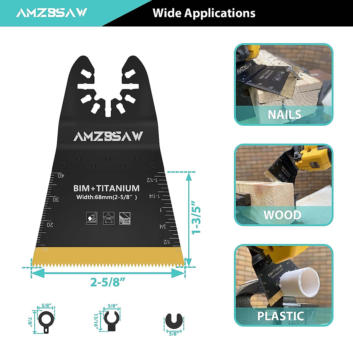AMZBSAW 12PCS Titanium Oscillating Multitool Blades Metal Cutting, 68MM Titanium Saw Blades for Metal Nails Hard Material and Wood Plastic, Multi Tool Blades Kits Fit Dewalt Bosch Worx Ryobi