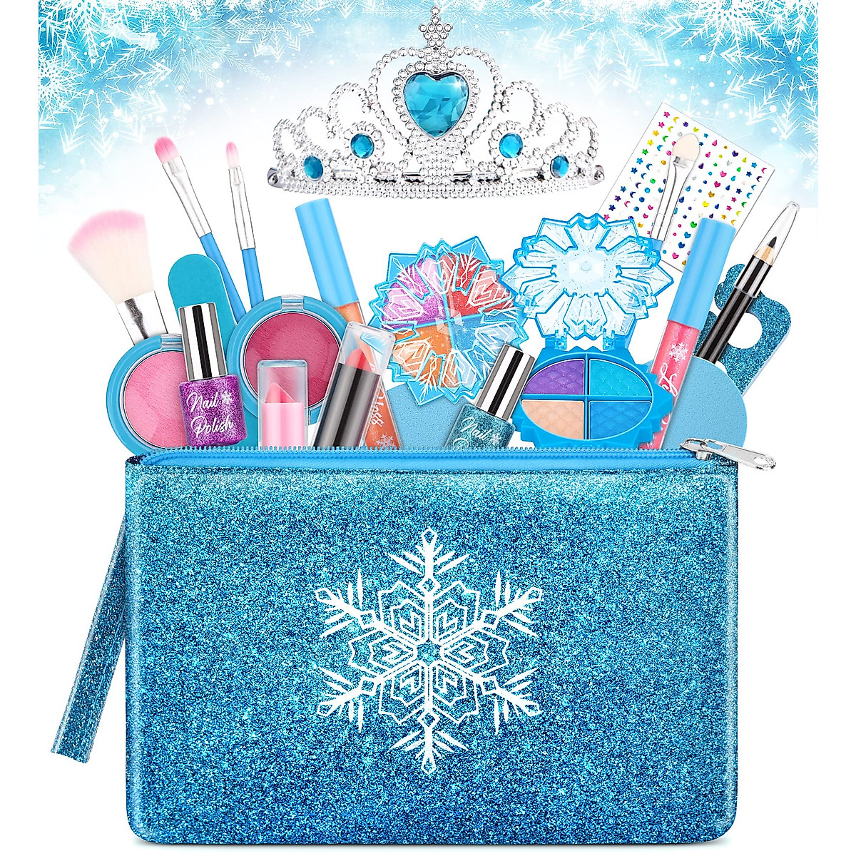 Kids Makeup Kit for Girls, Washable Real Makeup Set for Little Girls, Princess Frozen Toys for Girls Toys for 4 5 6 7 8 Year Old, Kids Play Makeup Starter Kit Cosmetic Beauty Set Frozen Makeup Set