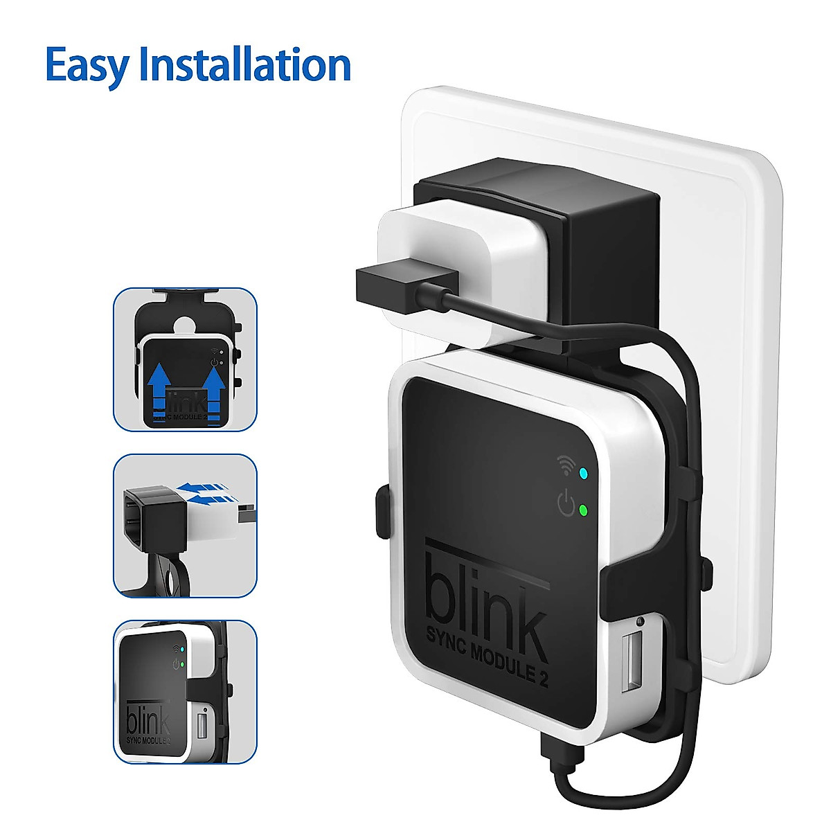 VOMENC Outlet Wall Mount Hanger for Blink Sync Module 2, Mounting Bracket Holder for Blink Outdoor and Indoor Security Camera Mount with Cable (Black 2Pack)