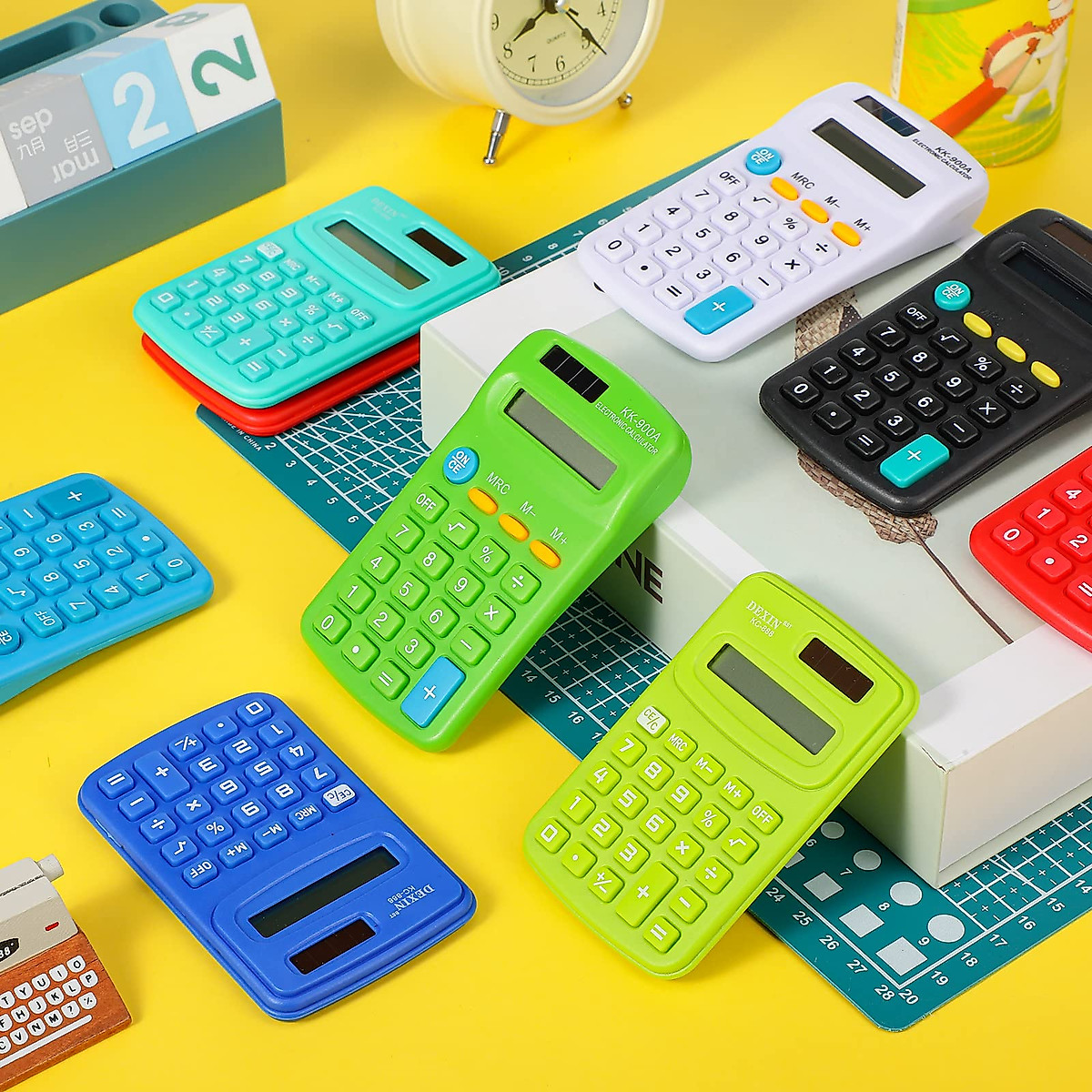 50 Pieces Pocket Calculator Bulk Basic Calculator Small 4 Function Calculator Battery Powered Handheld Kids Calculator Mini Calculators for Students Desktop Primary School Home Office, 2 Styles