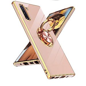 LeYi for Note 10 Case- 360° Rotatable Ring Holder Magnetic Kickstand, Plating Rose Gold Edge Protective Case [ Not Applicable Note 10 Plus], Pink
