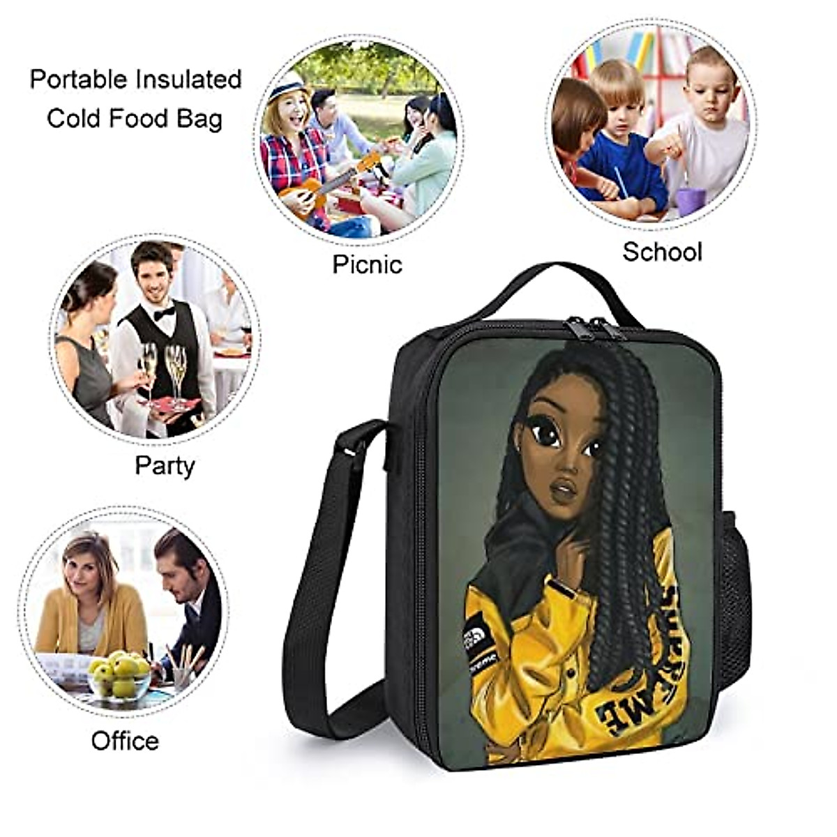 FDASLJ African American Black Girl Backpack 3 in 1 Book Bag Daypack with Lunch Bag/Box Pencil Case