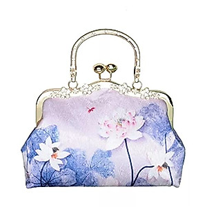 ZLXDP Women's Ethnic Style Antique Handbag with Tassel kiss Lock Women's Flower Handbag