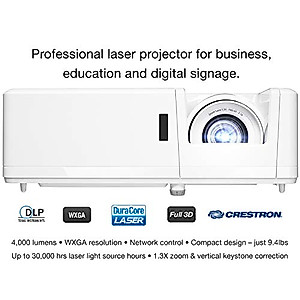 Optoma ZW400 WXGA Professional Laser Projector | Compact Design & Bright 4000 lumens | DuraCore Laser Technology, Up to 30,000 Hours | Network Control | 4K HDR Input | Quiet Operation