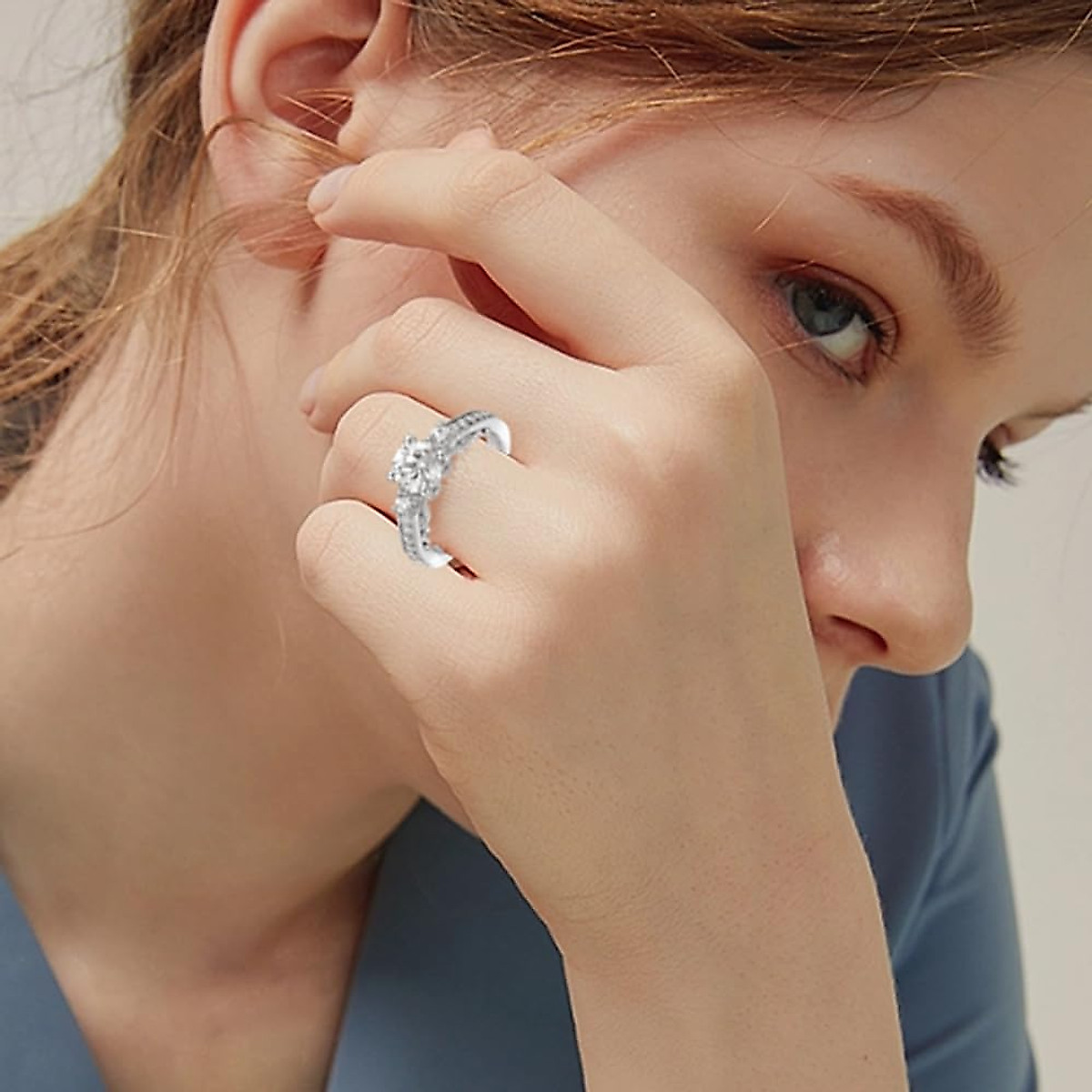 Aihpos Vintage Engagement Rings for Women White Gold with 1 Carat Center Moissanite, 3 Stone Engagement Rings Platinum Plated Silver 10K 14K 18K Gold with Text Engraving(Platinum Plated Silver)