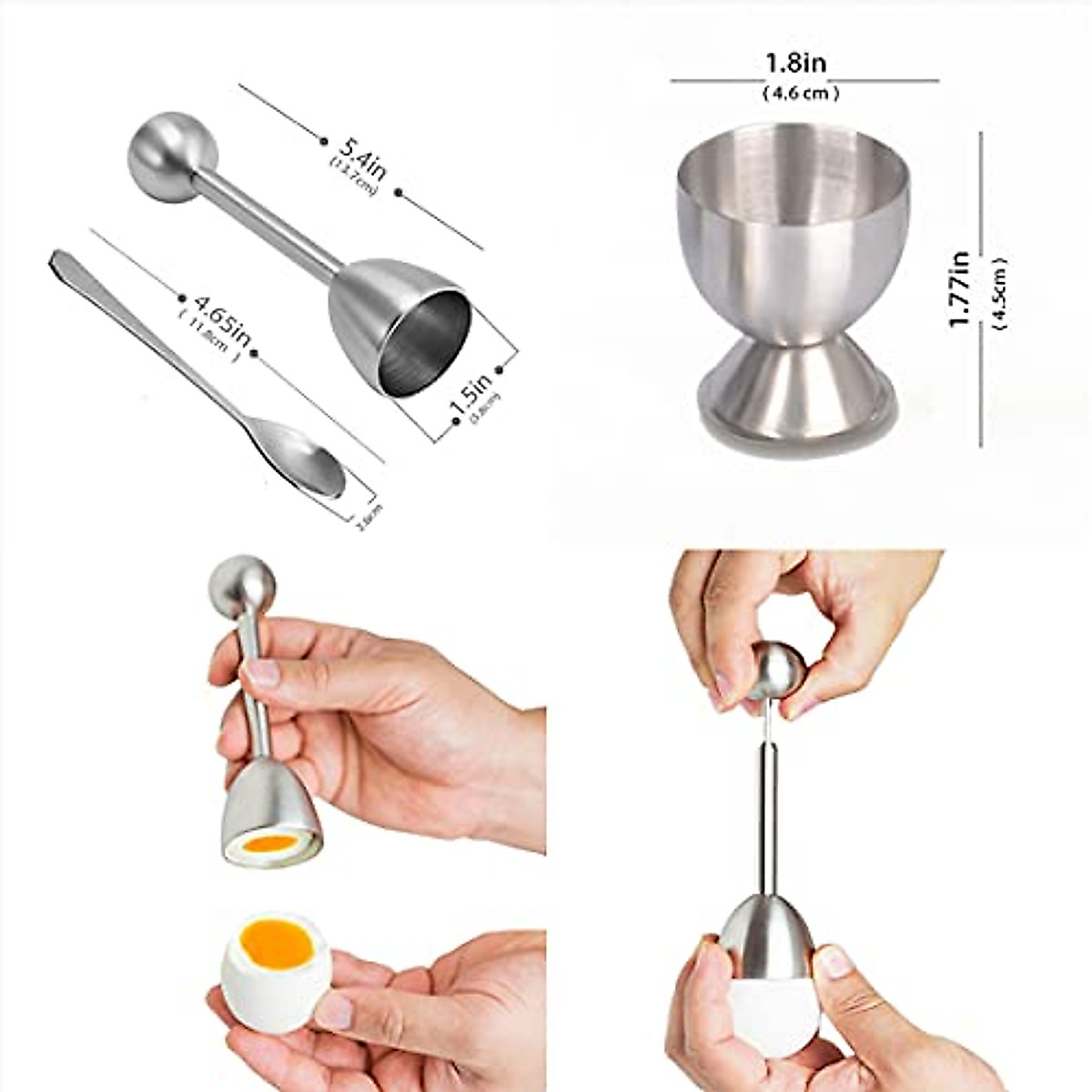 Xicennego Egg Cracker Topper Set of 5 - Includes 2 Egg Cups, 2 Spoons and 1 Cutter - Stainless Steel Easy Egg Opener
