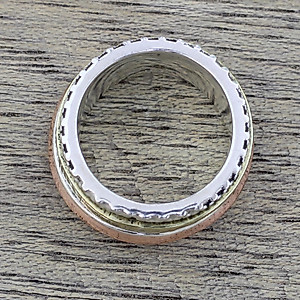 NOVICA Artisan Handmade .925 Sterling Silver Meditation Spinner Ring Copper Brass Textured India Bohemian [band Width 10 mm W] 'Tritone Meditation'