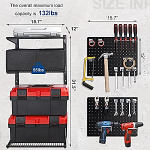 Homde Garage Storage Wall Organizer Garage Shelving, Heavy Duty Garage Tool Organizer Wall Mount Adjustable Garage Storage Organization System Utility Tool Rack with Pegboard Wall Organizer