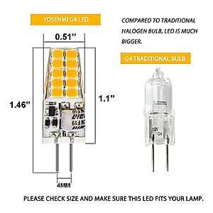 Yosenmi G4 LED Bulb 3W, 12V 20W G4 Halogen Bulb Equivalent, Warm White 3000K, Not Dimmable JC G4 Bi-Pin Base Light Bulb, 10-Pack