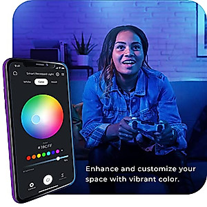 Globe Electric 50467 Wi-Fi Smart 4" Swivel LED Recessed Lighting Kit 2-Pack, No Hub Required, Voice Activated, 9 W, Multicolor Changing RGB, Tunable White 2000K - 5000K, 540 Lumens, Wet Rated