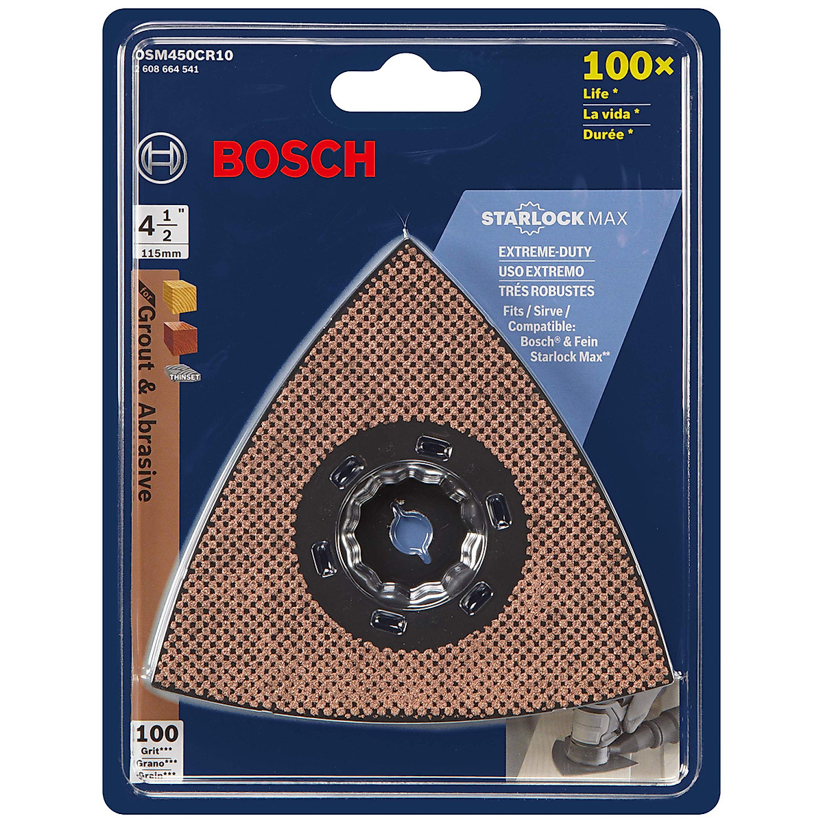 BOSCH OSM450CR10 1-Piece StarlockMax 100-Grit Oscillating Multi-Tool Carbide Delta Sanding Pad for Extreme-Duty Application in Grout and Abrasive