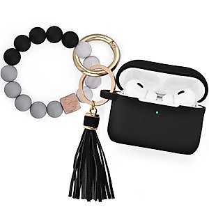 Filoto Airpods Pro 2nd Generation Case Cover 2022, Cute Silicone Protective Case with Bracelet Keychain Accessories for New Apple Airpods Pro 2 Women Girls (Black)