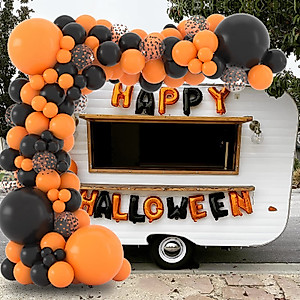 AJOYEGG Halloween Balloons Garland Kit 115pcs, Matte Black Orange Confetti Balloon 18 12 5 Inch with Happy Halloween Foil Balloons, Latex Balloon Arch for Halloween Day Party Supplies Decorations DIY