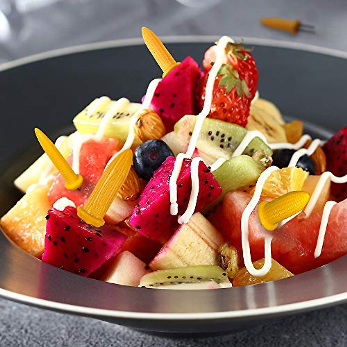 Kadden 20 PCS/Set Corn on The Cob Holders, Stainless Steel Heat Resistant Non Slip Barbecue Corn Prongs Skewers for BBQ, Cooking, Birthday Party (Yellow)